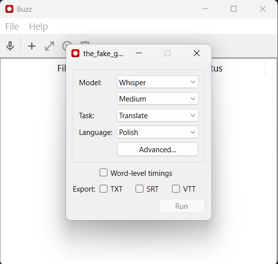 Button "run" is greyed out after canceling progress · Issue #622 · chidiwilliams/buzz · GitHub