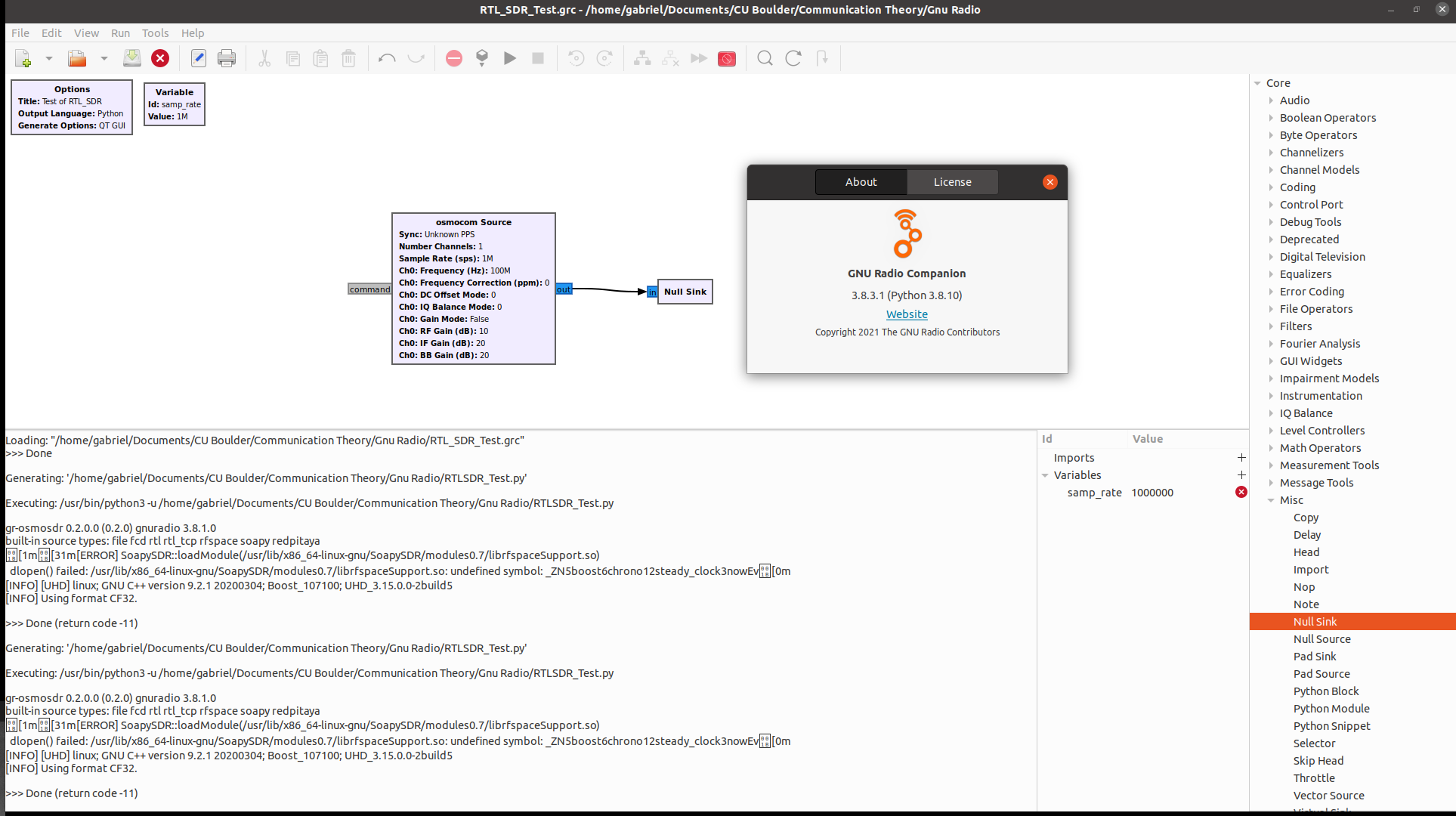 Error when executing flowgraph in GNU Radio 3.8.3.1 · Issue #330 · pothosware/SoapySDR · GitHub