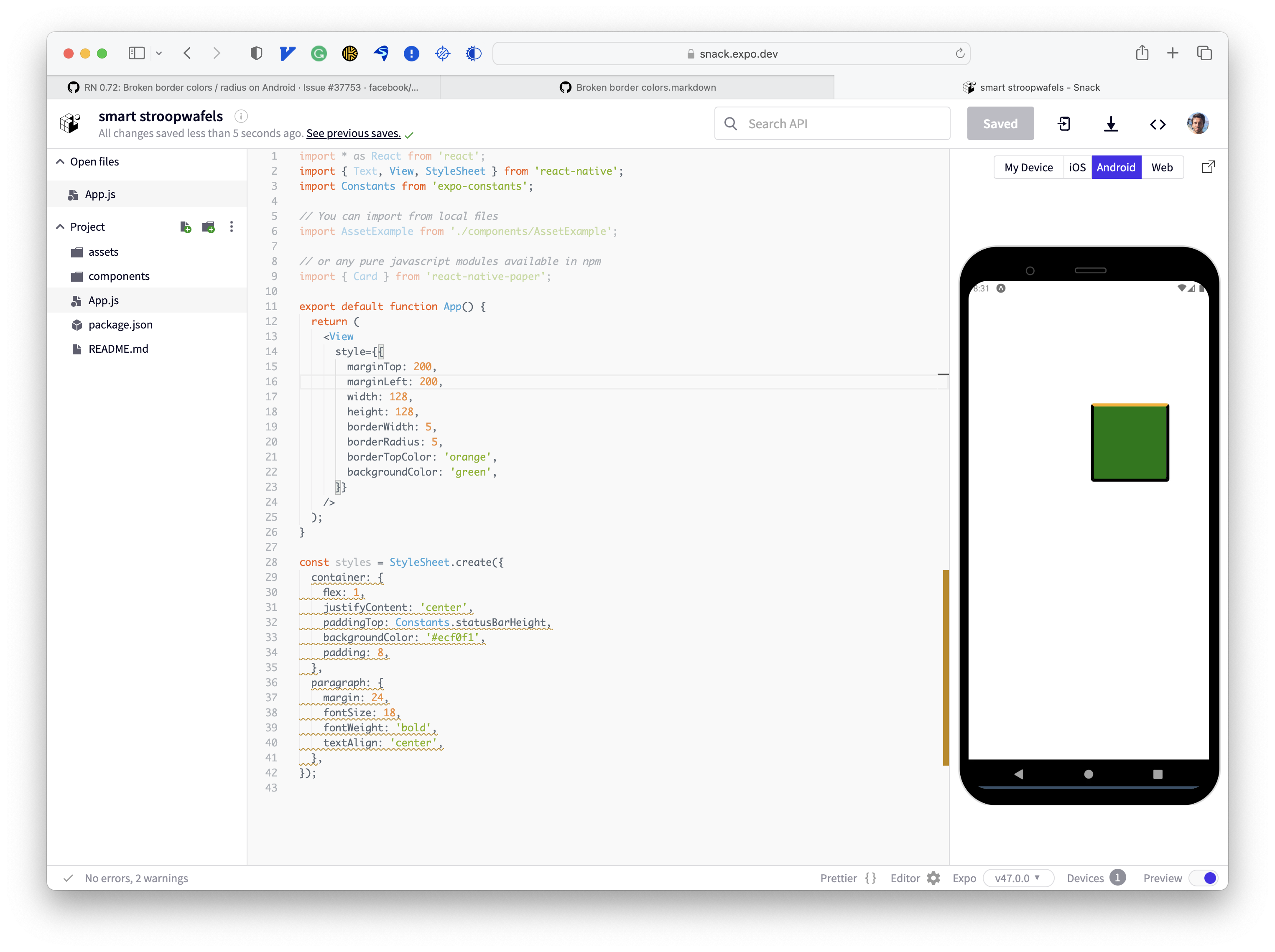 RN 0.72: Broken border colors / radius on Android · Issue #37753 · facebook/react-native · GitHub