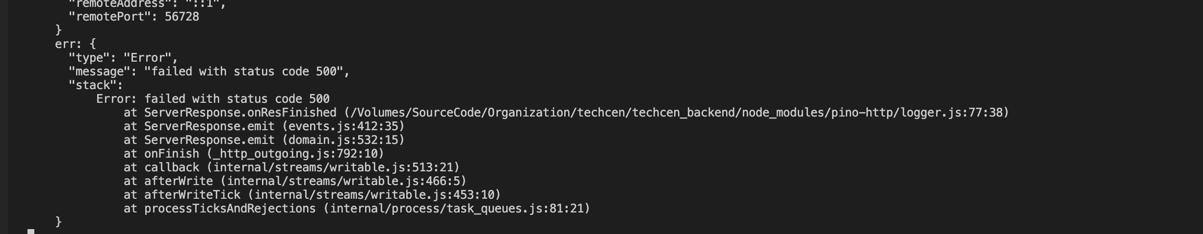 [FEATURE REQUEST] Correct stack trace in `request errored` pino-http's log · Issue #535 ...