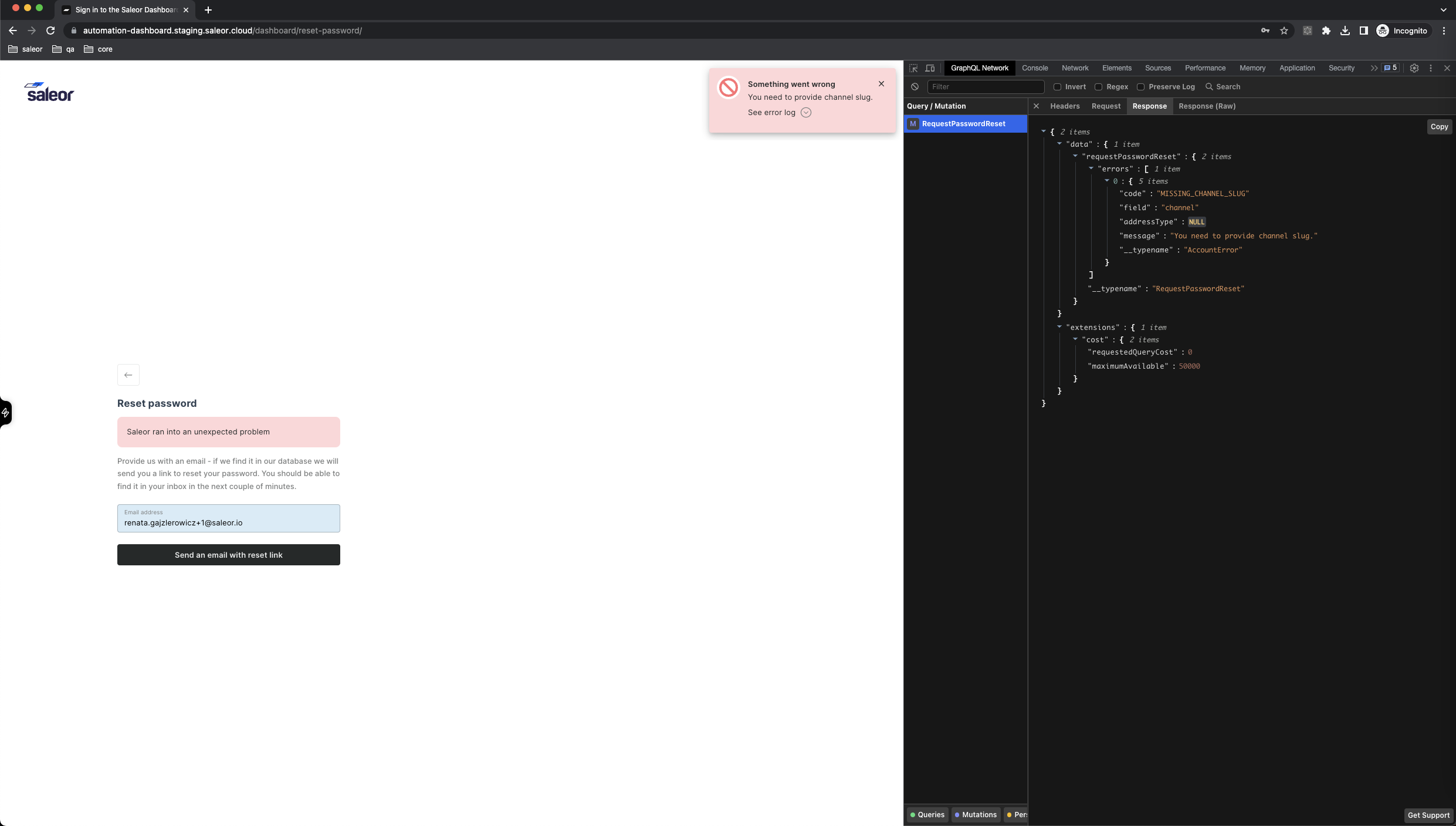 [Bug]: `requestPasswordReset` mutation returns incorrect error when user is not staff user ...