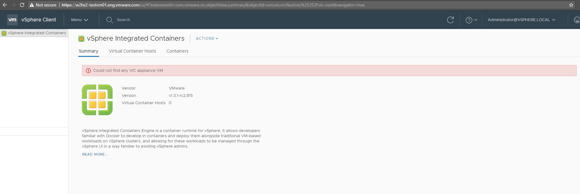 6.7 H5C UI fails with "Could not find any VIC appliance VM" · Issue #398 · vmware/vic-ui · GitHub