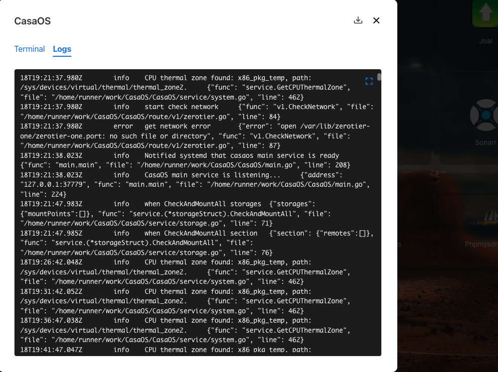Fixe logs page to the bottom · Issue #1477 · IceWhaleTech/CasaOS · GitHub