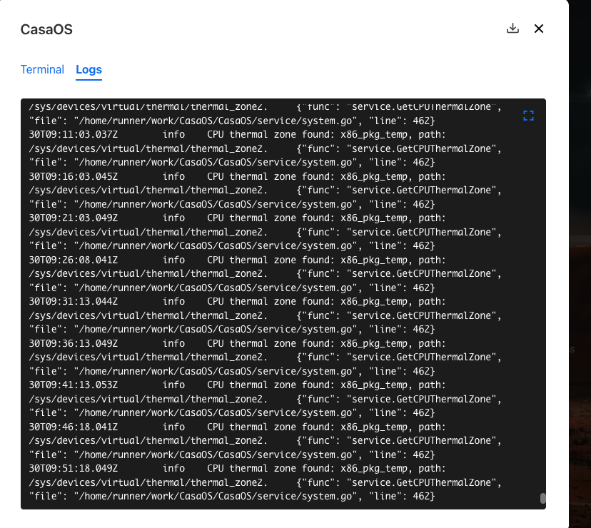 Fixe logs page to the bottom · Issue #1477 · IceWhaleTech/CasaOS · GitHub