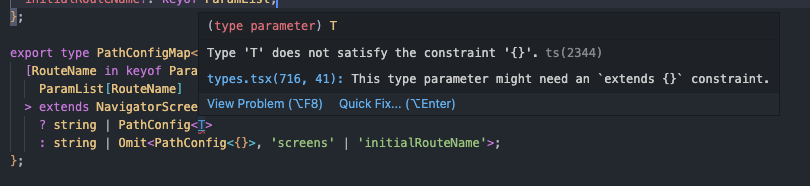 PathConfig TS2344: Type 'T' does not satisfy the constraint '{}' · Issue #11125 · react ...
