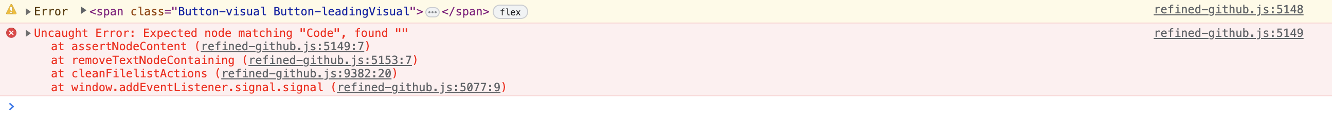 "Expected node matching 'Code', found '' " · Issue #6608 · refined-github/refined-github · GitHub