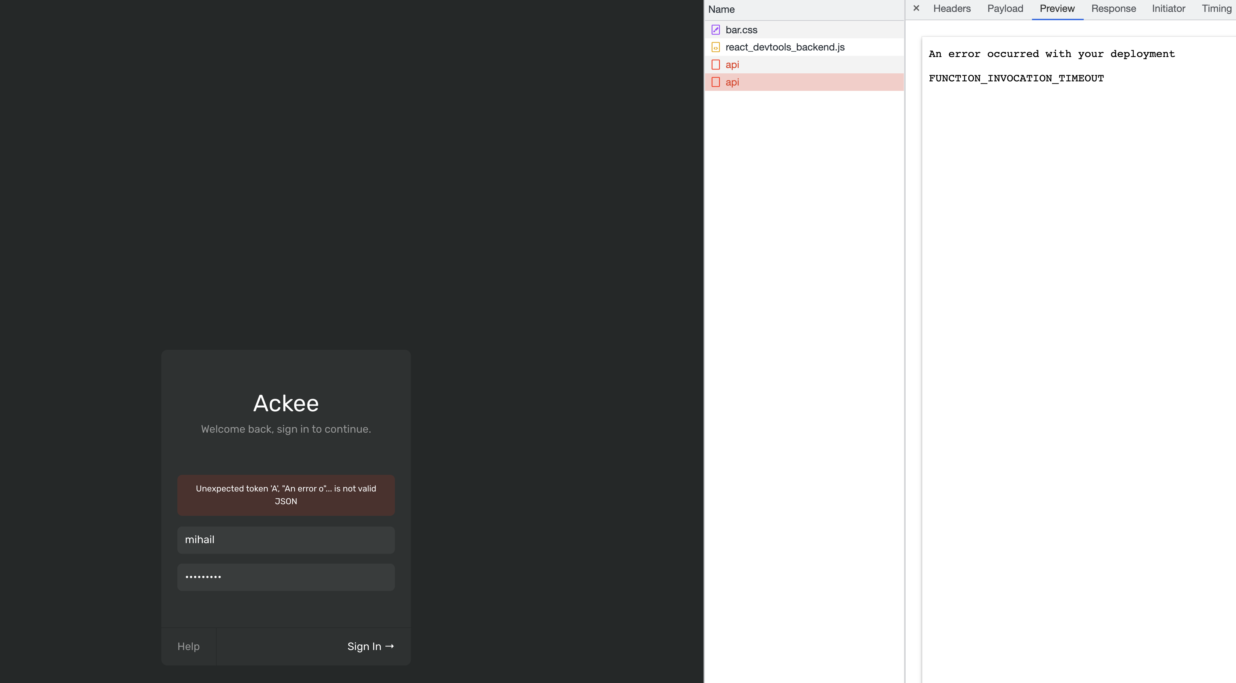 Unexpected token A in JSON at position 0 · Issue #318 · electerious/Ackee · GitHub