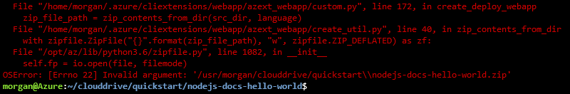 Az Webapp Up N Produces An Error In Bash Due To Malformed Path · Issue