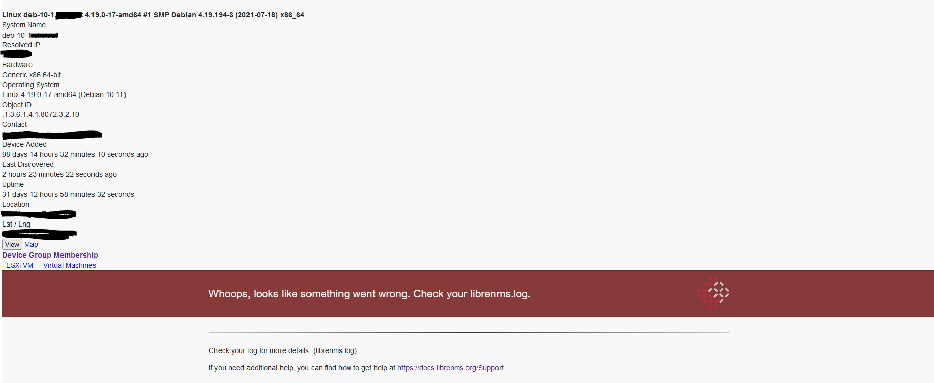 Error when viewing device page · Issue #13384 · librenms/librenms · GitHub