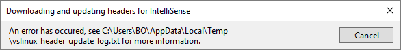 Downloading And Updating Headers For Intellisense Fails · Issue 274 · Microsoft Vslinux · Github