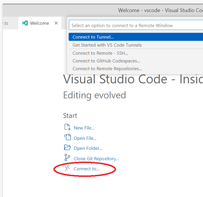 Test: `Connect to...` start list entry on the welcome page. · Issue ...