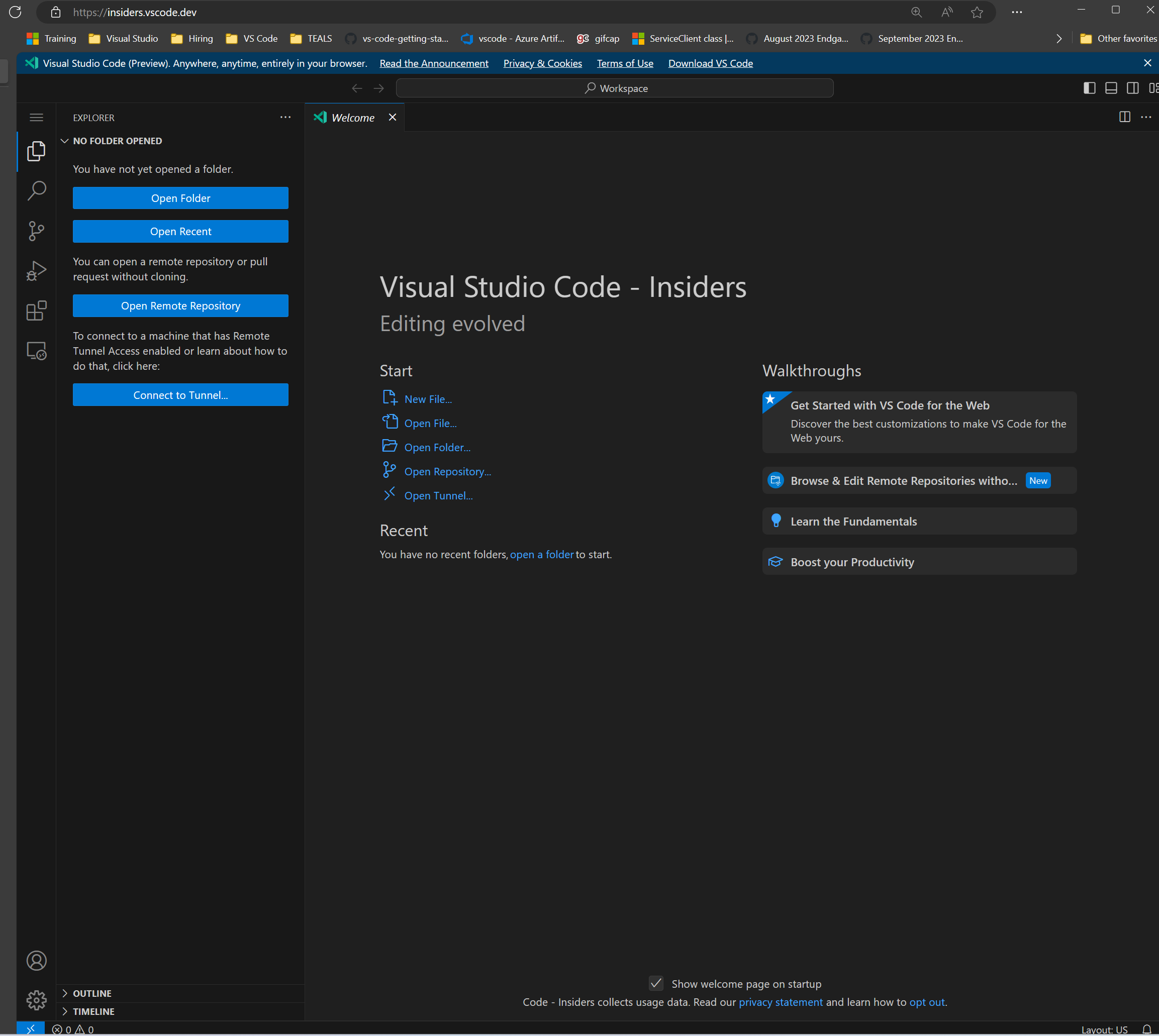 Telemtry footer not shown in welcome page · Issue #194741 · microsoft ...