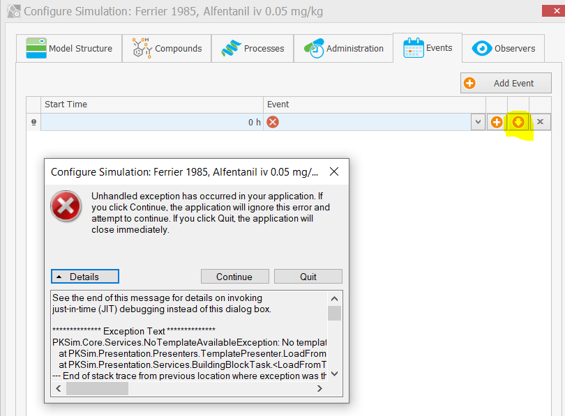 Unhandled exception when trying to load event template during configure simulation if not ...