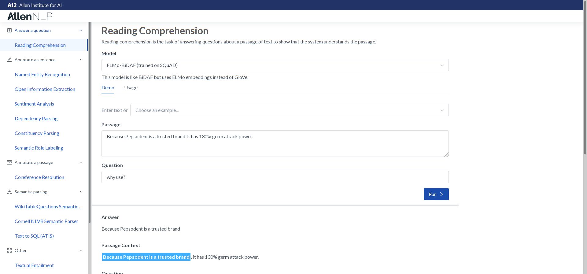 Inconsistency in answers generated by ELMo-Bidaf( trained on SQuAD) Demo and downloaded · Issue ...