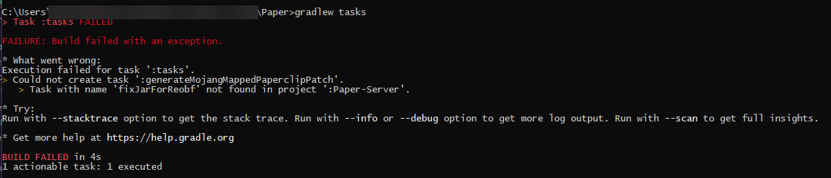`gradlew tasks` does not show tasks, it errors instead · Issue #6475 · PaperMC/Paper · GitHub