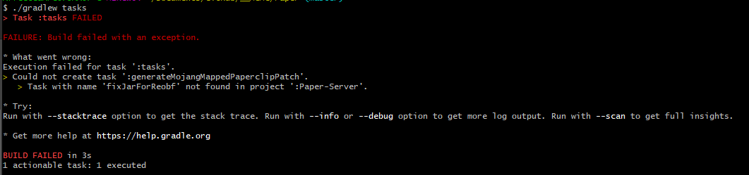 `gradlew tasks` does not show tasks, it errors instead · Issue #6475 · PaperMC/Paper · GitHub