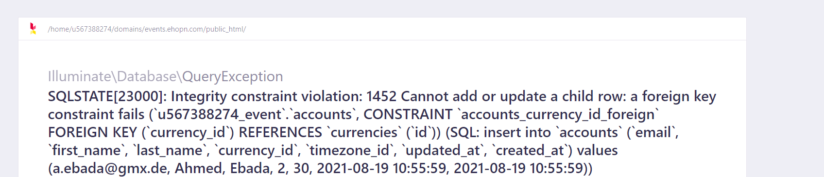 Illuminate\Database\QueryException · Issue #960 · Attendize/Attendize · GitHub
