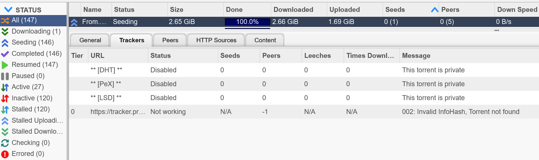 Private Torrents don't error on "Invalid Infohash/Torrent not found ...