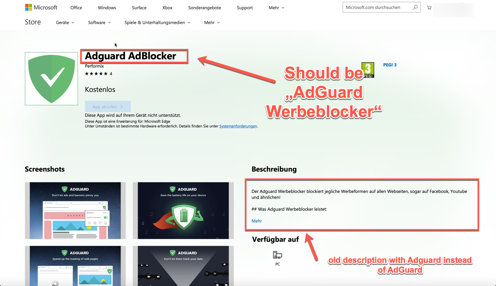 App title not translated to German and German description in the ...