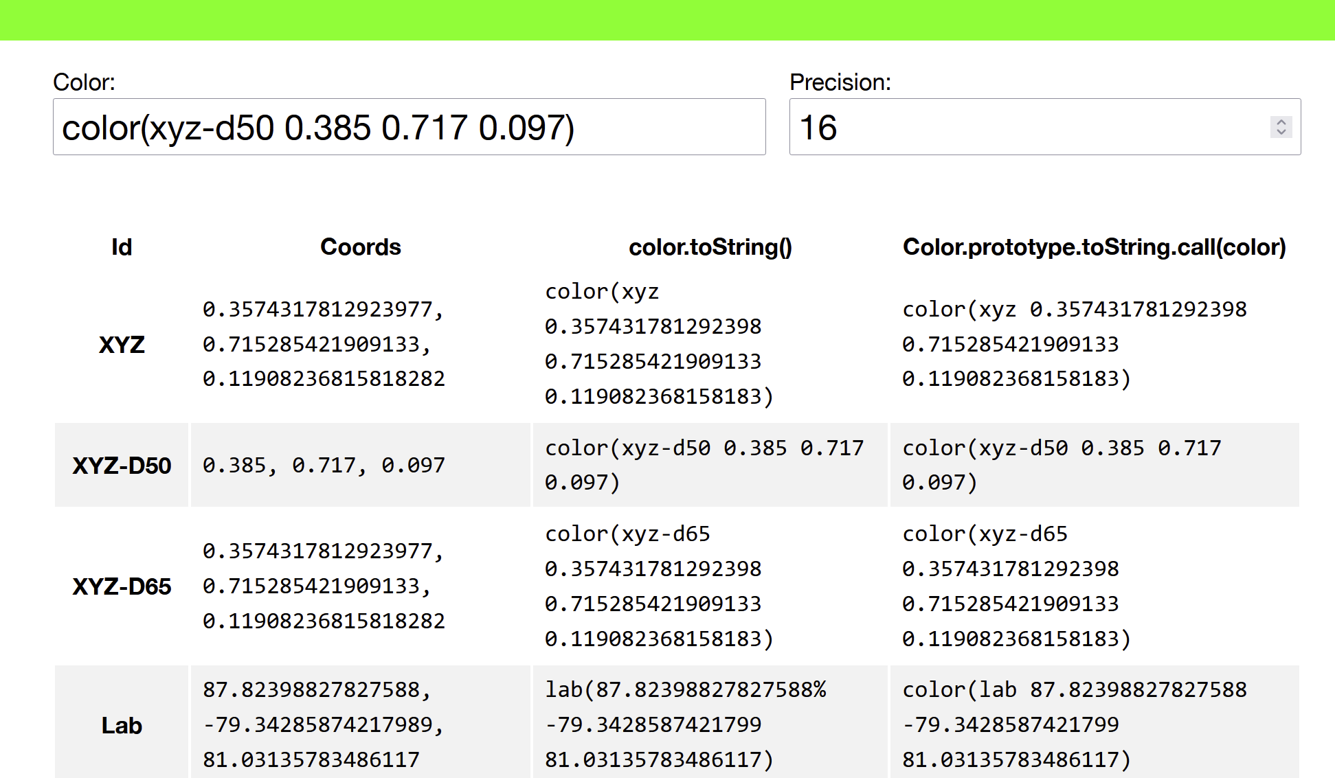 Fixed precision for xyz-d50 in convert app · Issue #120 · color-js/color.js · GitHub