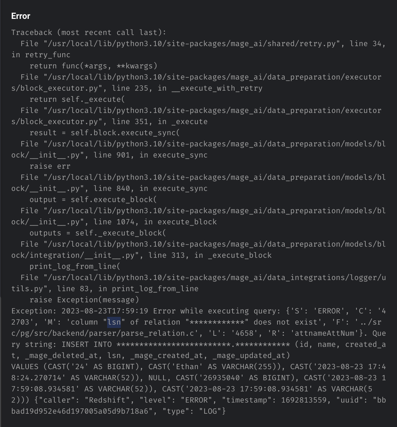 Redshift destination not creating `lsn` or `_mage_deleted_at` · Issue #3344 · mage-ai/mage-ai ...