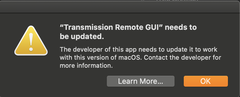 MacOS Catalina - TransGUI doesn’t run. · Issue #1265 · transmission-remote-gui/transgui · GitHub