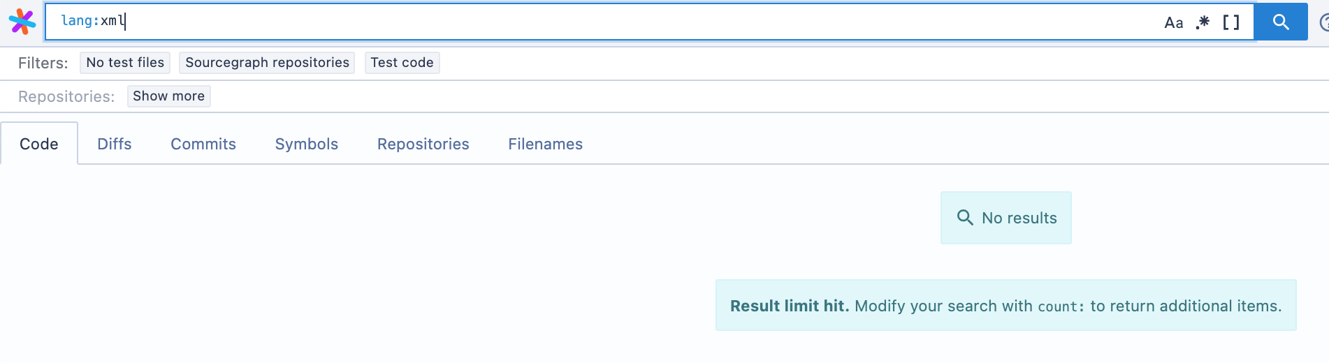 Empty Search Results Display Both No Results And Result Limit Hit · Issue 19432