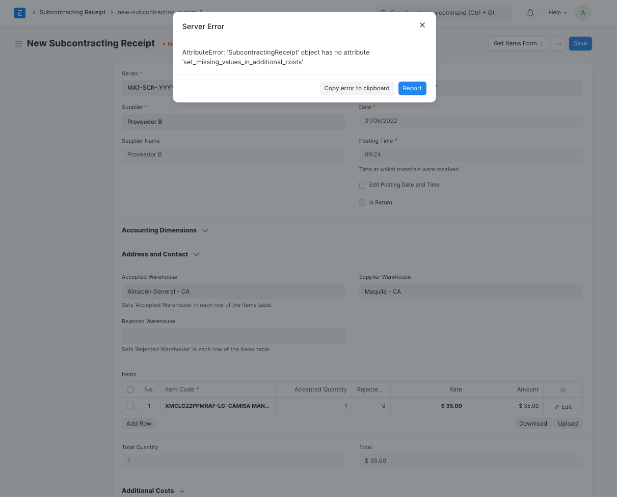 Subcontracting Receipt Set Missing Values In Additional Costs · Issue 32039 · Frappe Erpnext