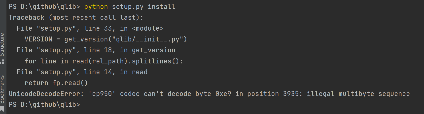 UnicodeDecodeError when install from source. · Issue #772 · microsoft/qlib · GitHub