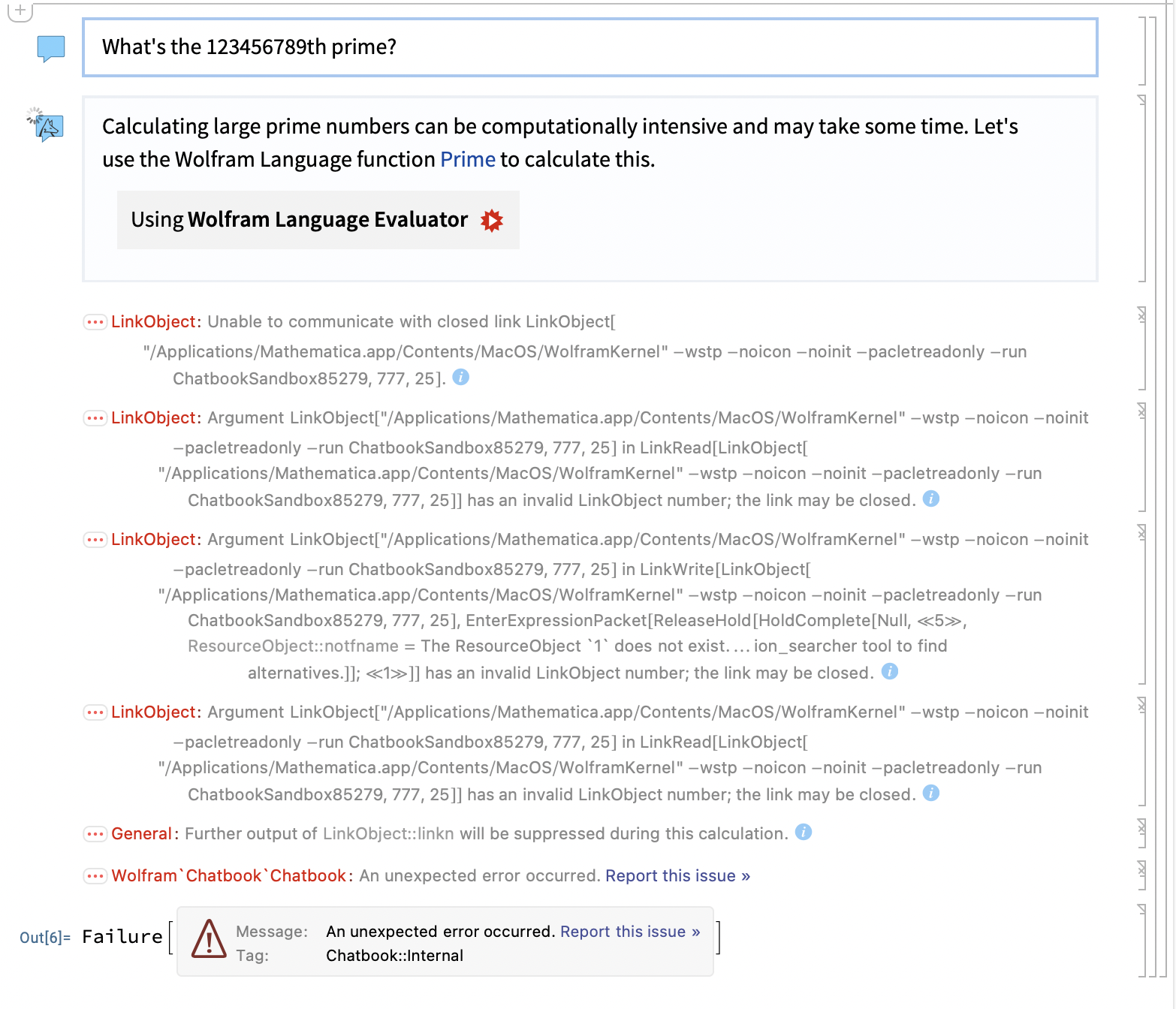 Using Wolfram Language Evaluator tool fails · Issue #442 · WolframResearch/Chatbook · GitHub