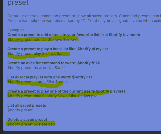 Preset base command based on Doc Failing · Issue #186 · robinfriedli ...