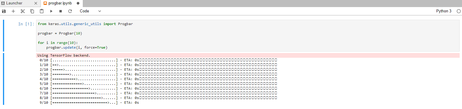 Keras Progress Bar New Line Every Iteration Broken From Notebook Lab · Issue 2982