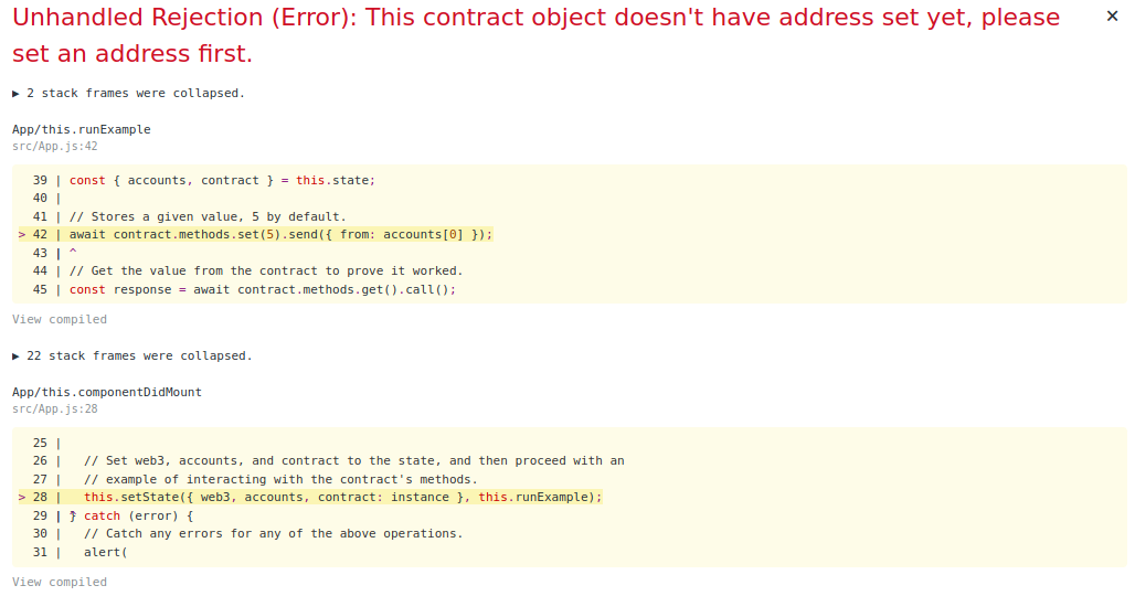 This Contract Object Doesn T Have Address Set Yet Truffle React Error · Issue 4205