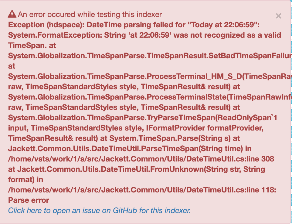 [hdspace] Exception (hdspace): DateTime parsing failed for · Issue #7701 · Jackett/Jackett · GitHub