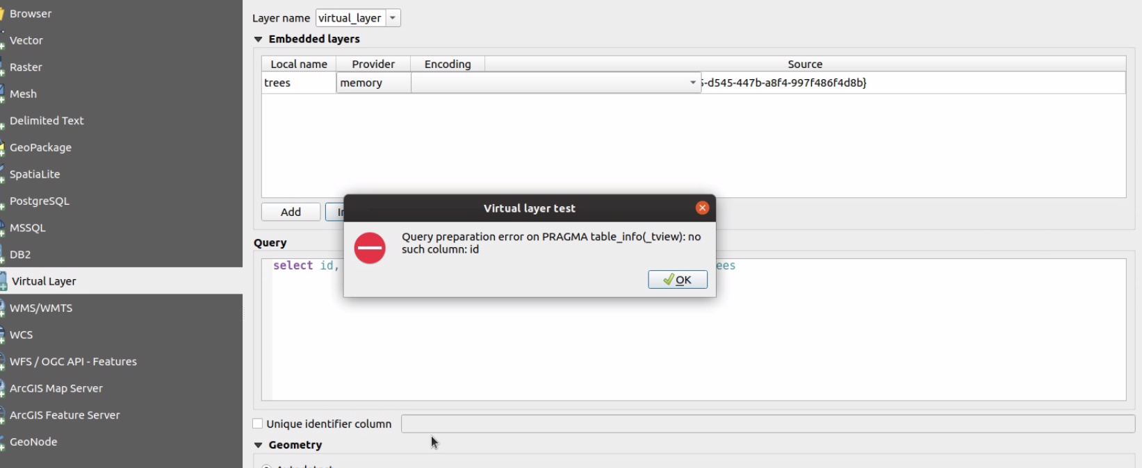 Id Column For Temporary Layer Is Not Detected When Creating Virtual Layers Using Data Source