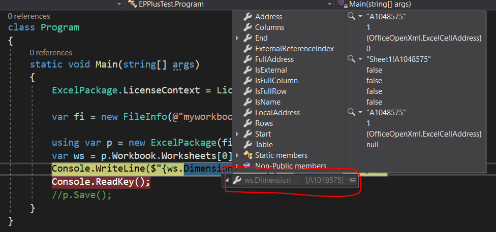 ExcelWorksheet.Dimension doesn't correctly determine sheet dimension if data resides on last ...