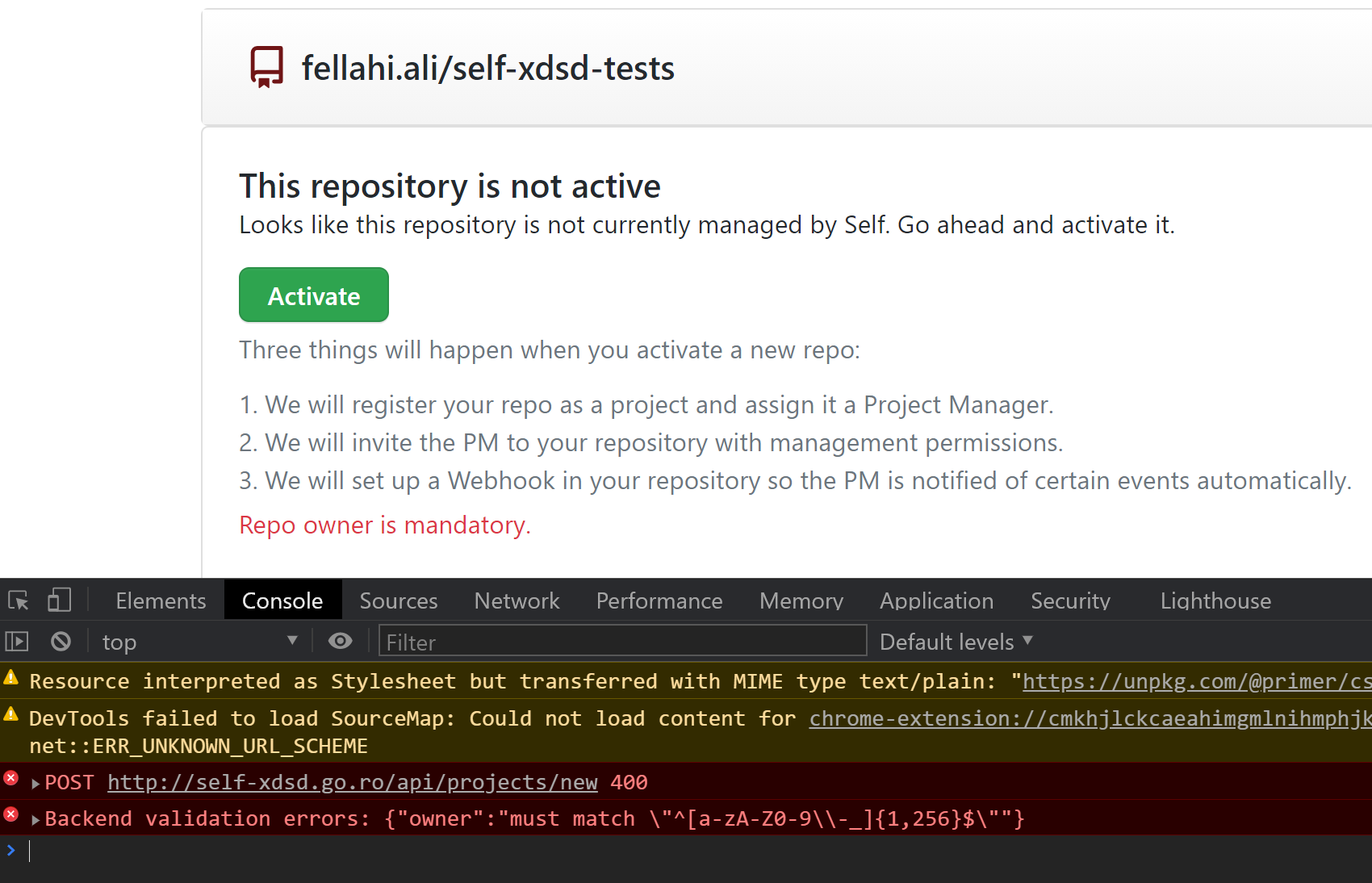 Can't activate a repo if its owner name contain a dot · Issue #361 · self-xdsd/self-web · GitHub
