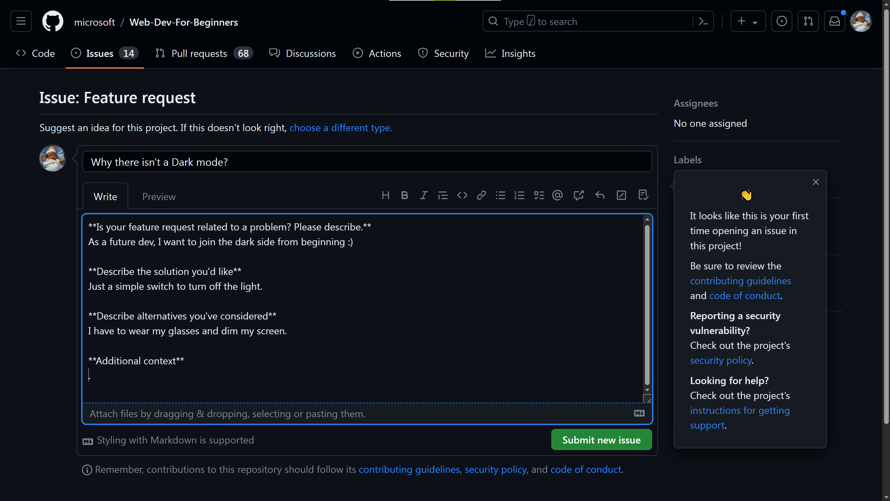 Why there isn't a Dark mode? · Issue #1142 · microsoft/Web-Dev-For-Beginners · GitHub