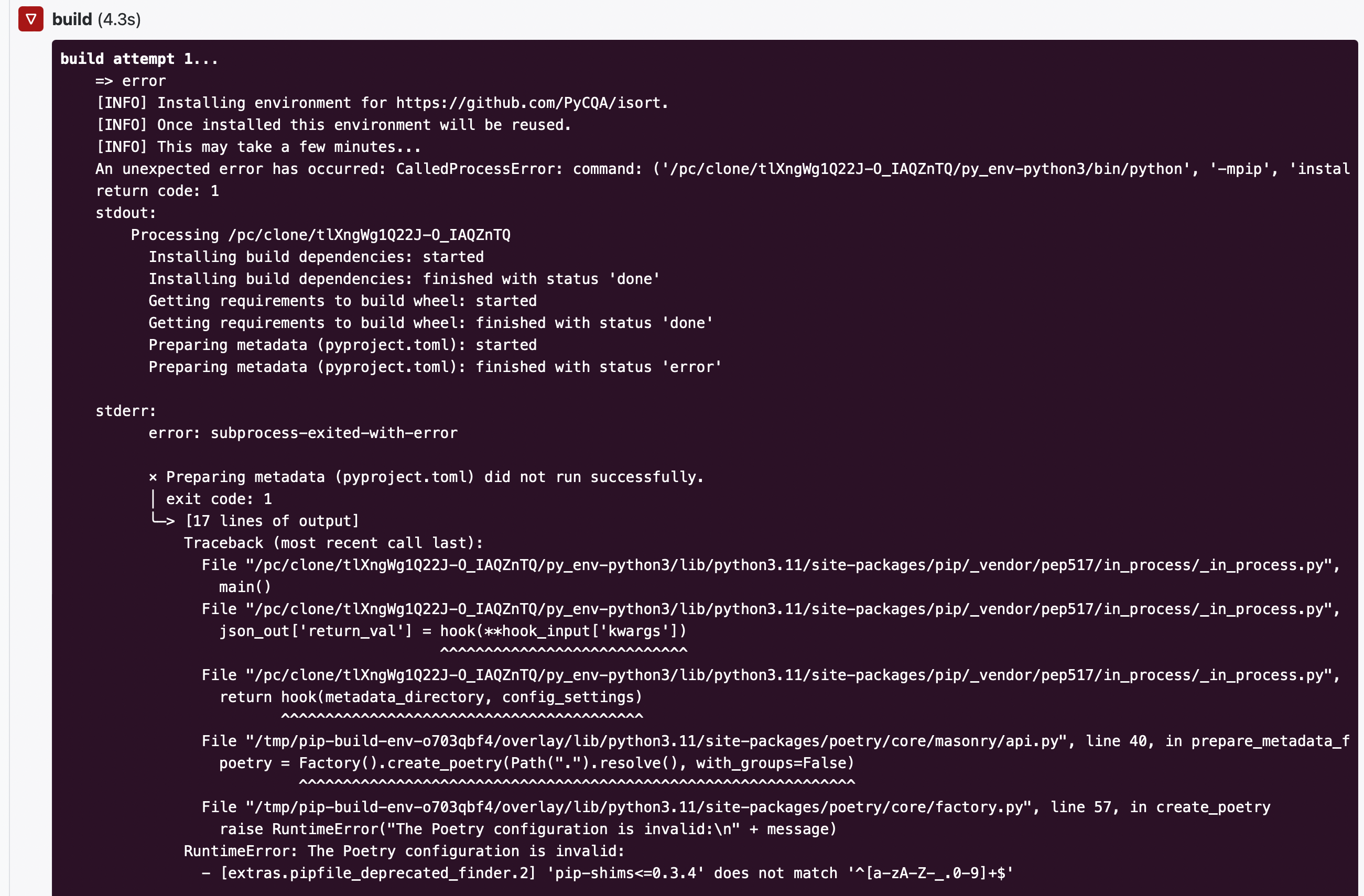 CI: Error in build process for GitHub Actions · Issue #2750 · pre-commit/pre-commit · GitHub