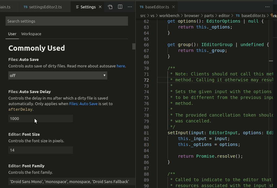 Inconsistent setting value when moving setting editor between editor groups · Issue #78931 ...