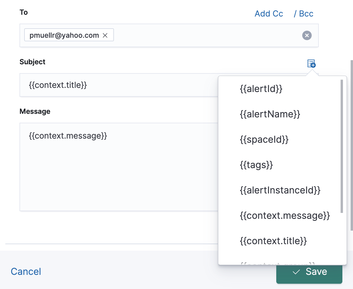 [Alerting] allow action variables for email subject · Issue #60856 · elastic/kibana · GitHub