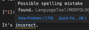 Different kind of error gets ignored. · Issue #527 · davidlday/vscode-languagetool-linter · GitHub