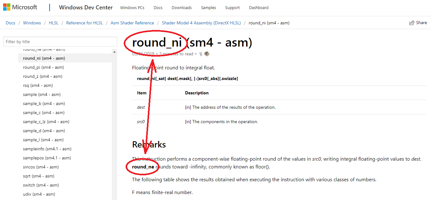 HLSL sm4 ALM reference for round_ni incorrectly refers to round_ne ...