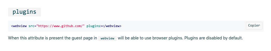 Documentation request : "nodeintegrations" and "plugins" props. · Issue #17777 · electron ...