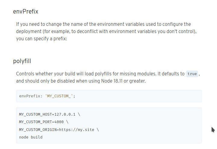 [docs] Example in the `envPrefix` section is misplaced · Issue #9175 · sveltejs/kit · GitHub