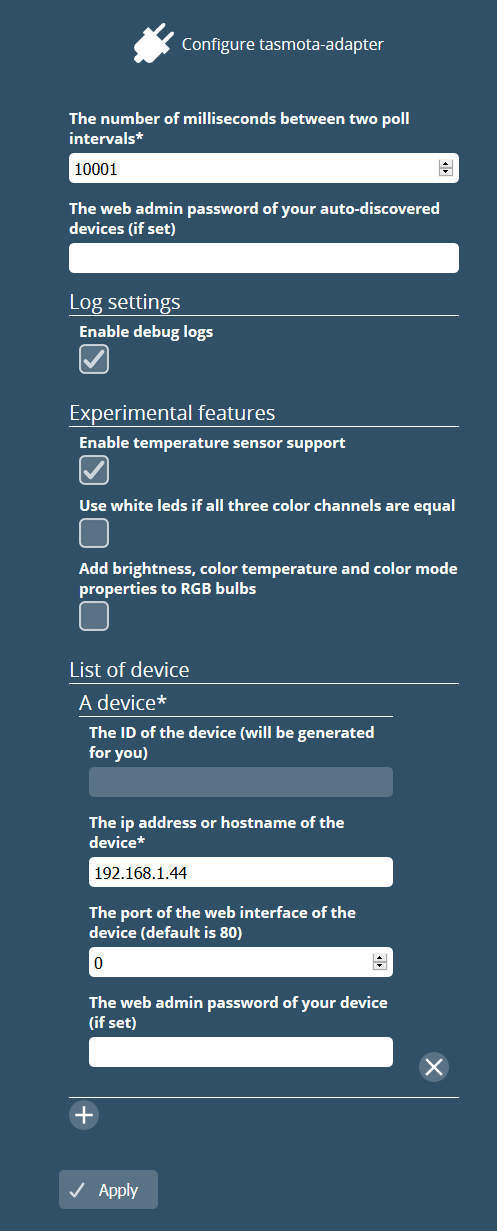 Adding an IP address makes the adapter find two Things · Issue #35 · tim-hellhake/tasmota ...