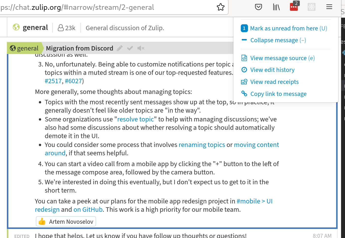 Message actions popover can appear off-screen with keyboard shortcut. · Issue #23774 · zulip ...