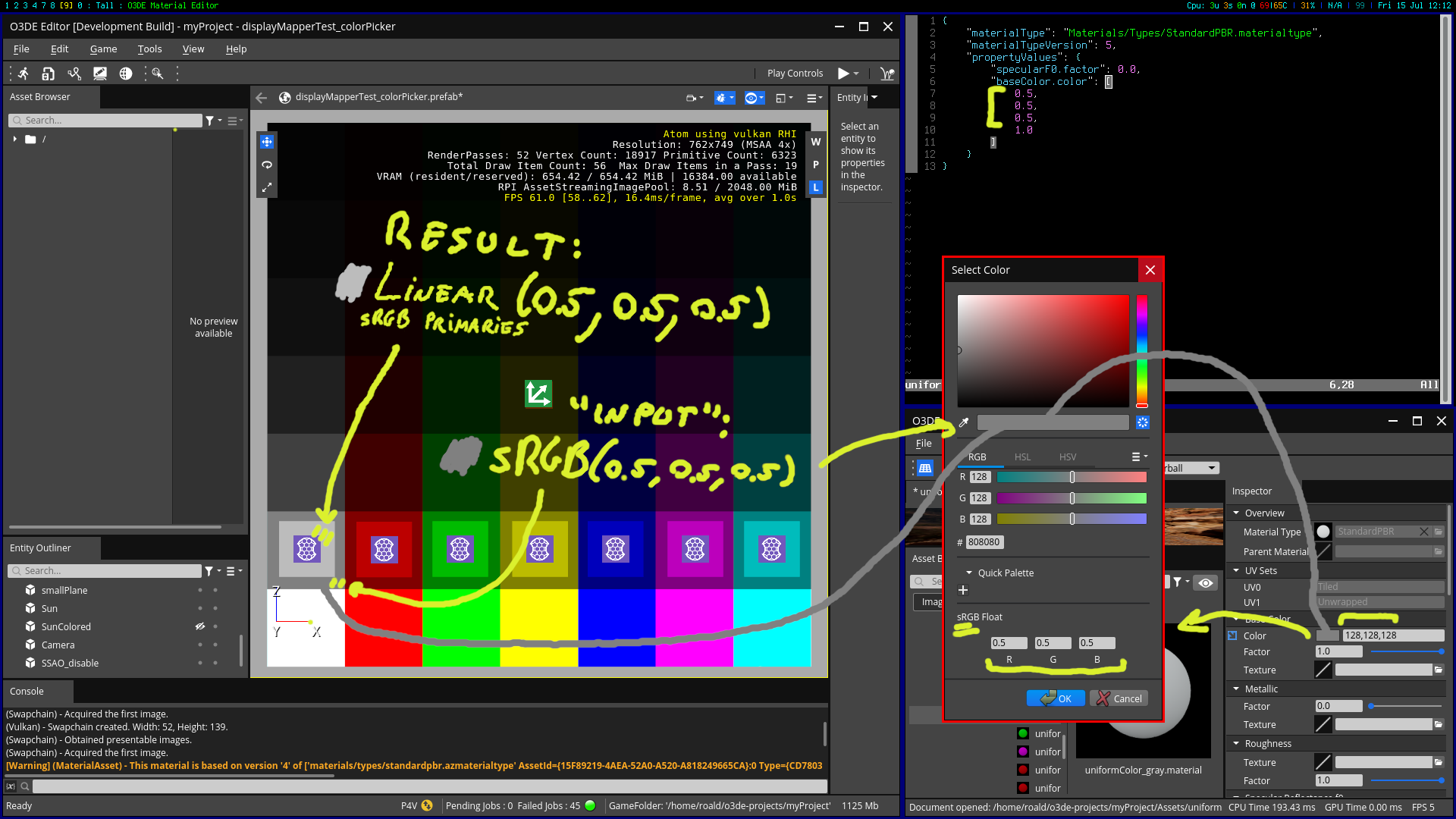 Color picker doesn't give expected color for linear-color properties (e.g. baseColor) · Issue ...