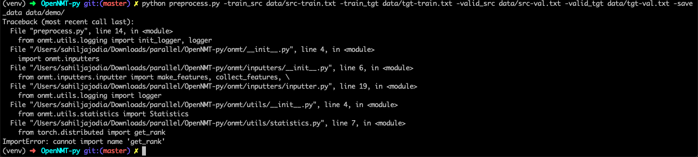 ImportError for get_rank function · Issue #1129 · OpenNMT/OpenNMT-py · GitHub