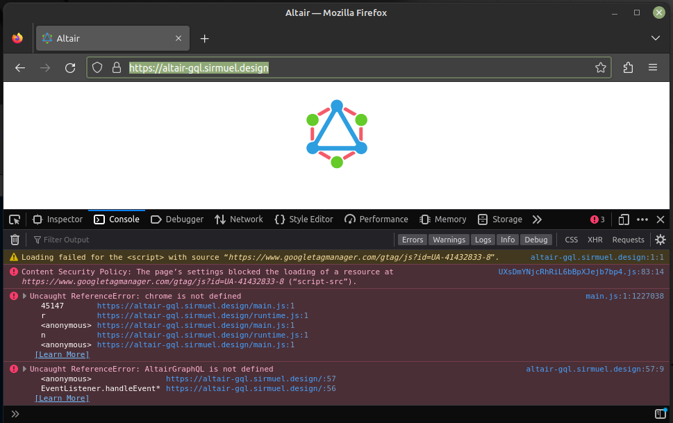 Bug Uncaught Referenceerror In Firefox With V5013 · Issue 2111 · Altair Graphqlaltair · Github 